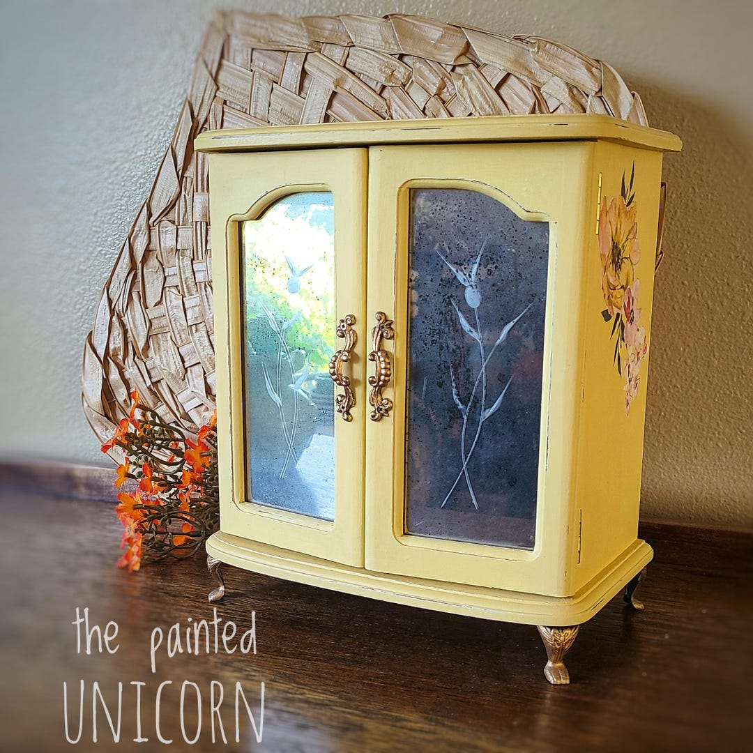 Charming Vintage Hand Painted Jewelry Box Yellow Floral Design, Shabby ...