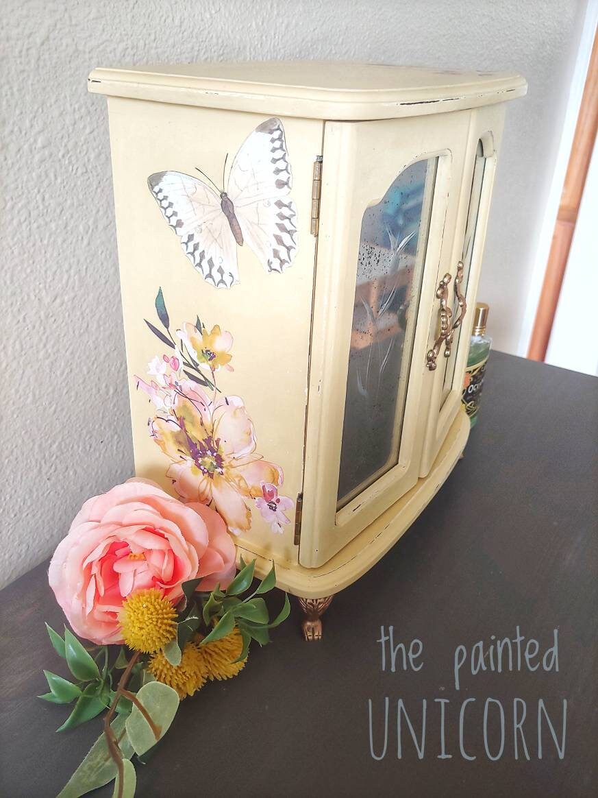 Charming Vintage Hand Painted Jewelry Box Yellow Floral Design, Shabby ...