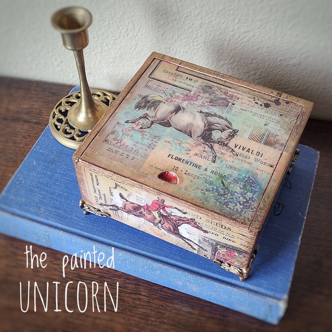 Vintage Horse Decorated Cigar Box, Keepsake, Altered Memory Box ...