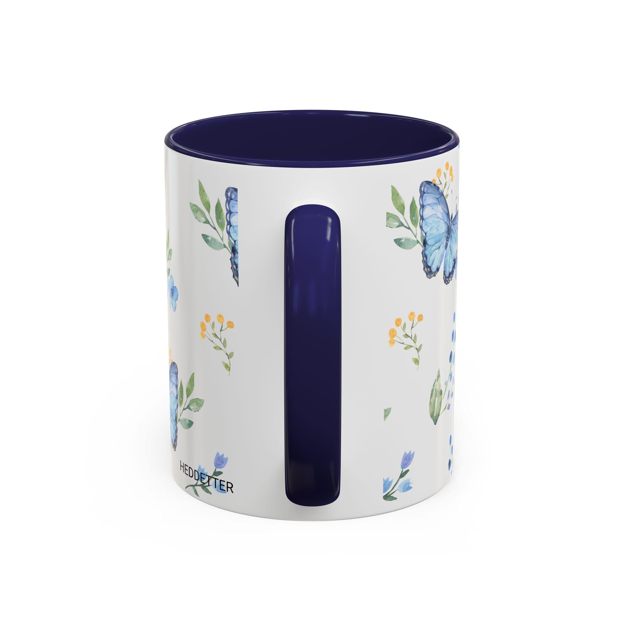BUTTERFLY Ceramic Coffee MUG, Blue or Navy Accents, Butterfly Nature ...
