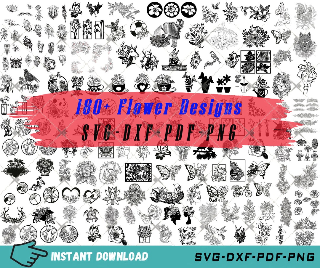 180 Flower Svg Bundle for Cricut Silhouette, Floral SVG Bundle, Flower ...