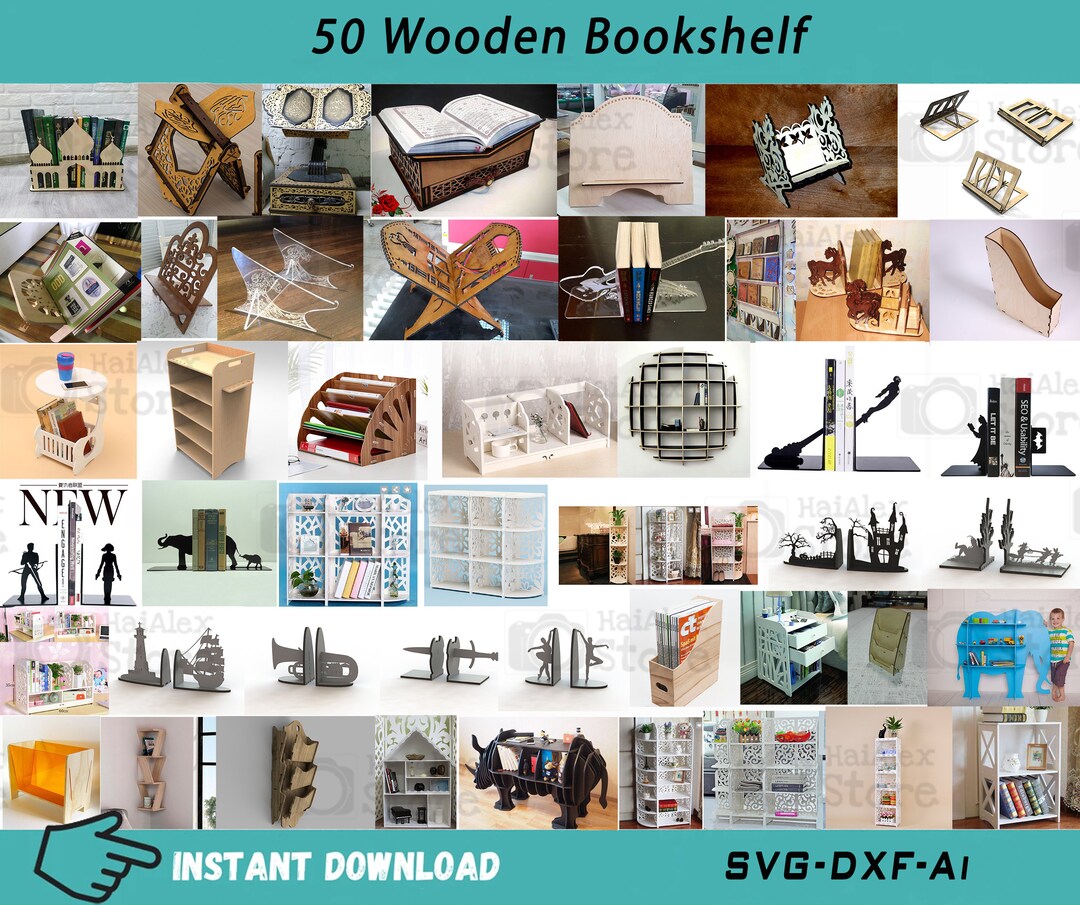 50 Wooden Book Stand Svg Files for Laser Cut, Wood Bookshelf Template ...