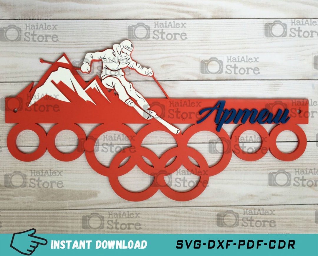 Ski Medal Hanger Svg File for Laser Cut, Ski Medal and Ribbons Hanger ...