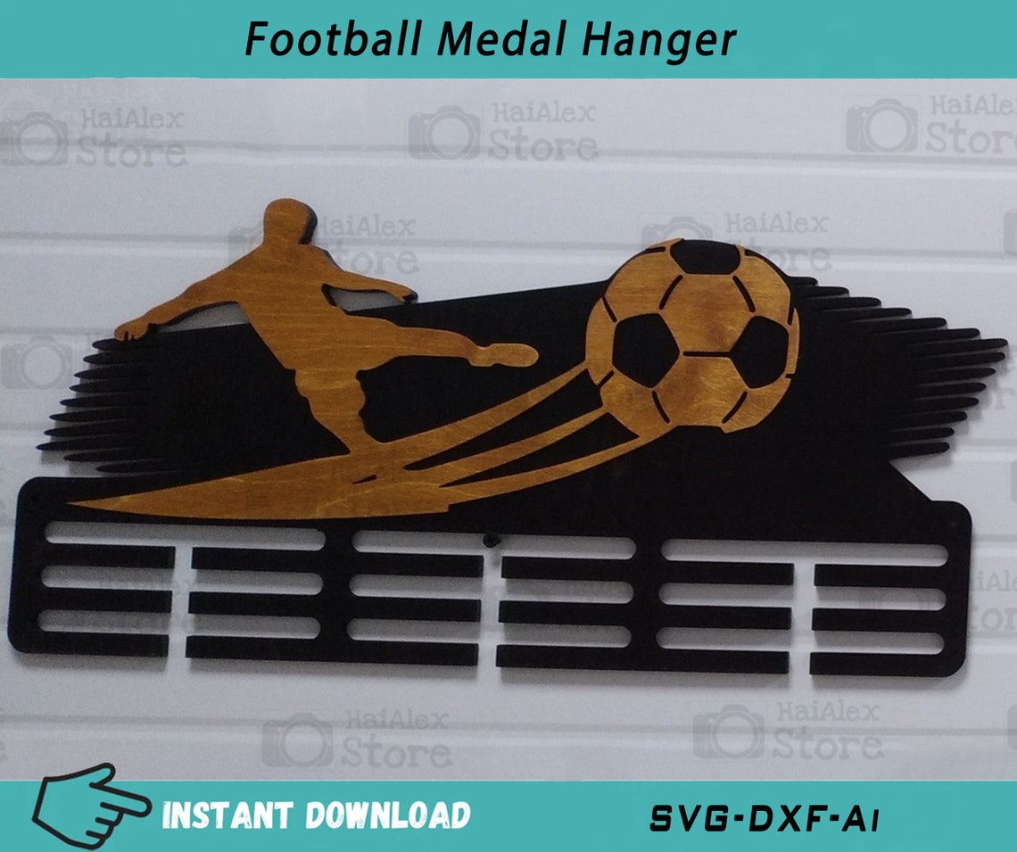Wooden Football Medal Hanger Svg File for Laser Cut Soccer - Etsy