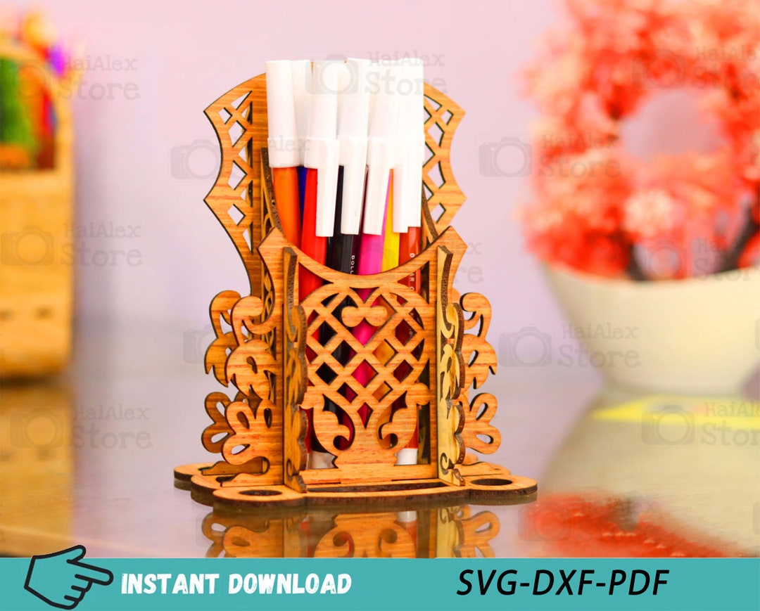 Luxury Pen Holder Plywood 3mm Laser Cut Files, Pen Holder Template ...