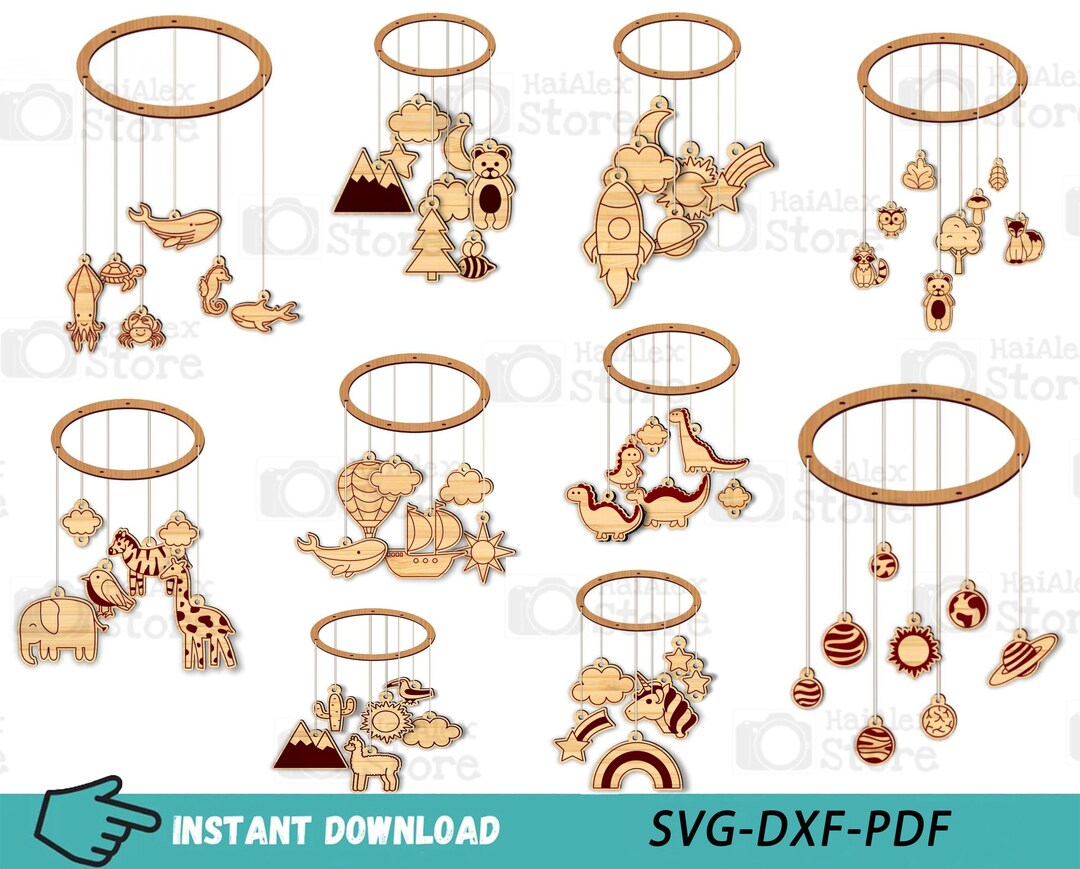 Wooden Baby Mobile Laser Cut Files, Baby Mobile Template, Baby Nursery ...