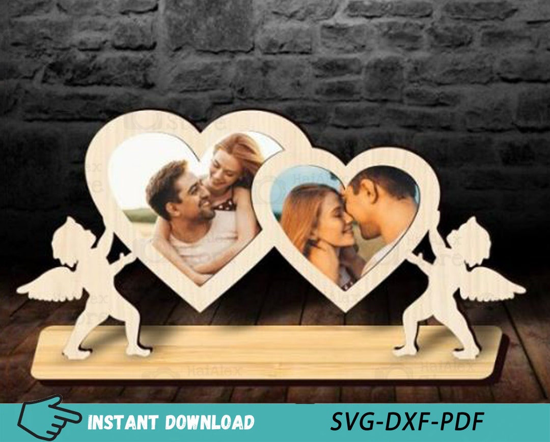 Couple Photo Frame 4mm Laser Cut Files, Cupid Heart Photo Frame ...