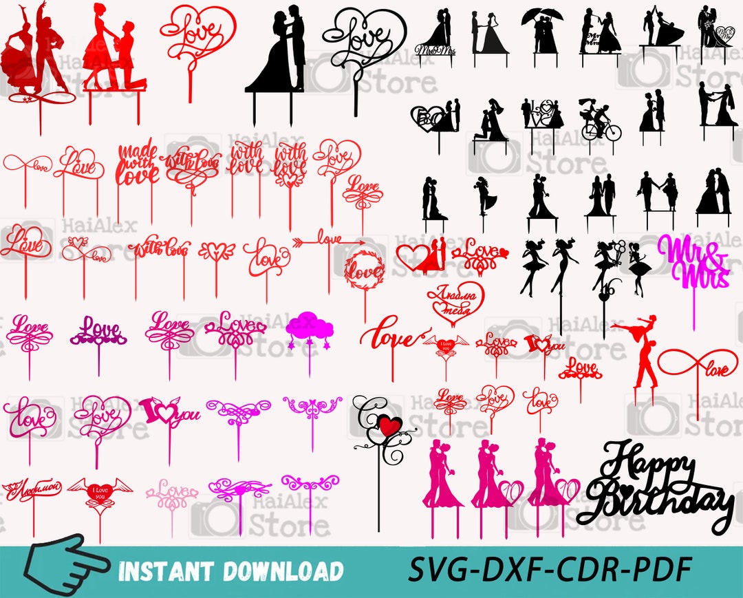 100 Wedding Cake Topper Svg File for Laser Cut, Birthday Cake Topper ...