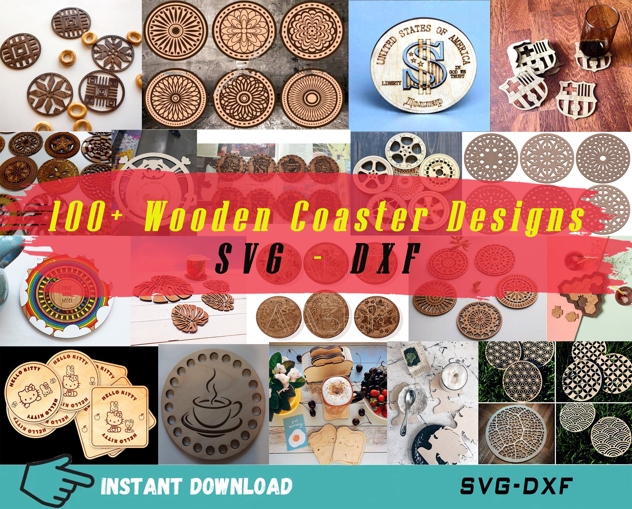 100 Wooden Coaster SVG Files for Laser Engraved Round Wooden - Etsy UK
