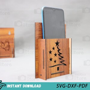 Wooden Christmas Tree Pattern Phone Holder 3mm Laser Cut Files, Phone ...