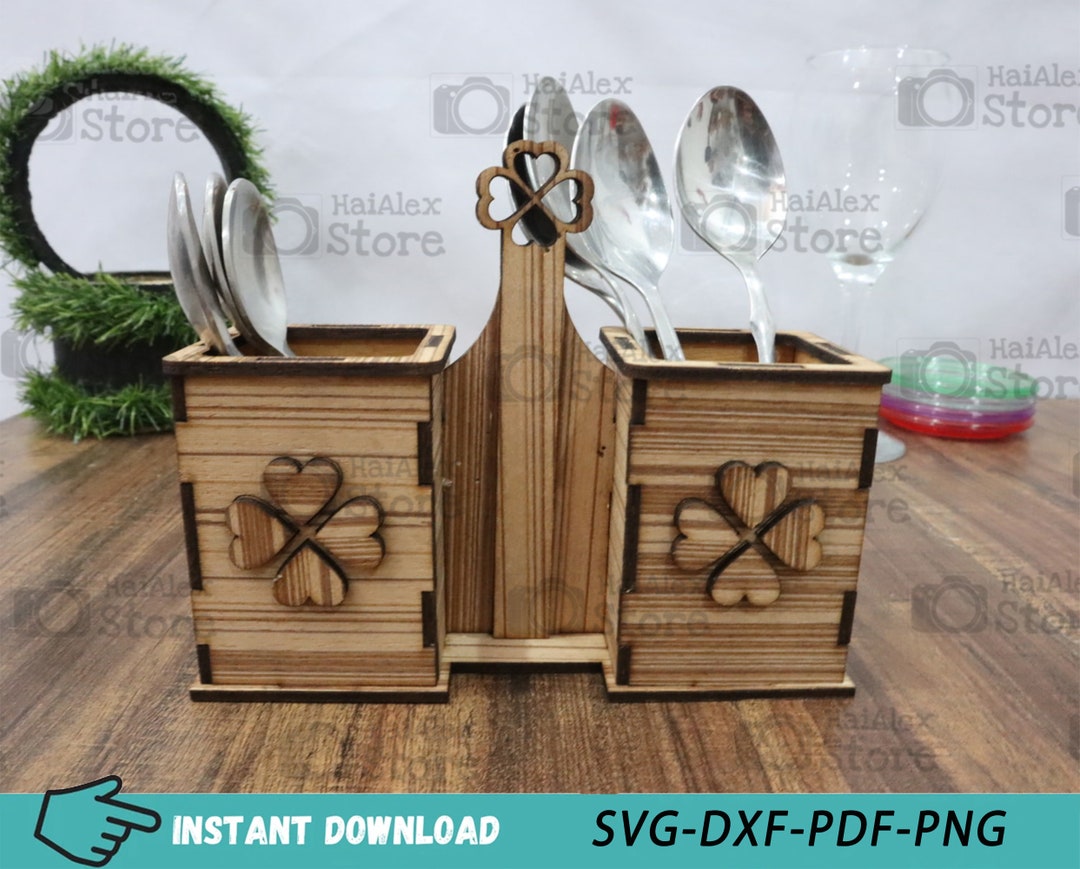 Wooden Cutlery Caddy Organizer 3mm Laser Cut Files, Kitchen Organizer ...