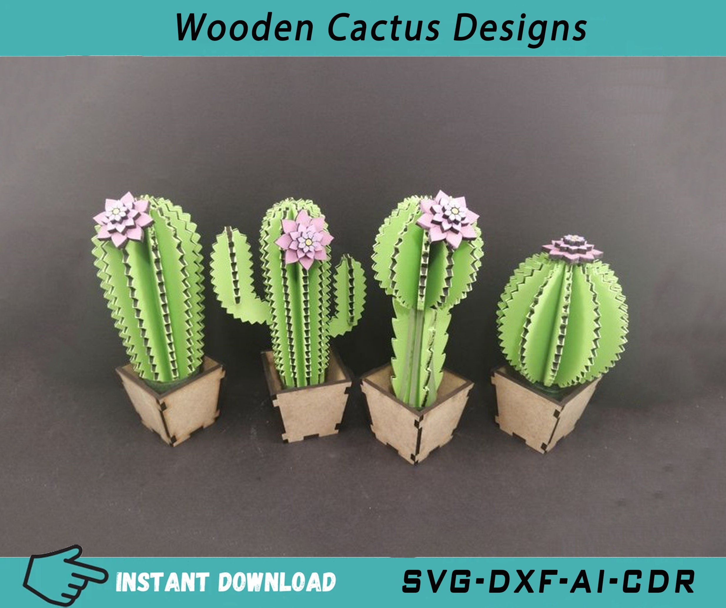 Wooden Cactus Svg Files for Laser Cut Wood Cactus in Pots - Etsy