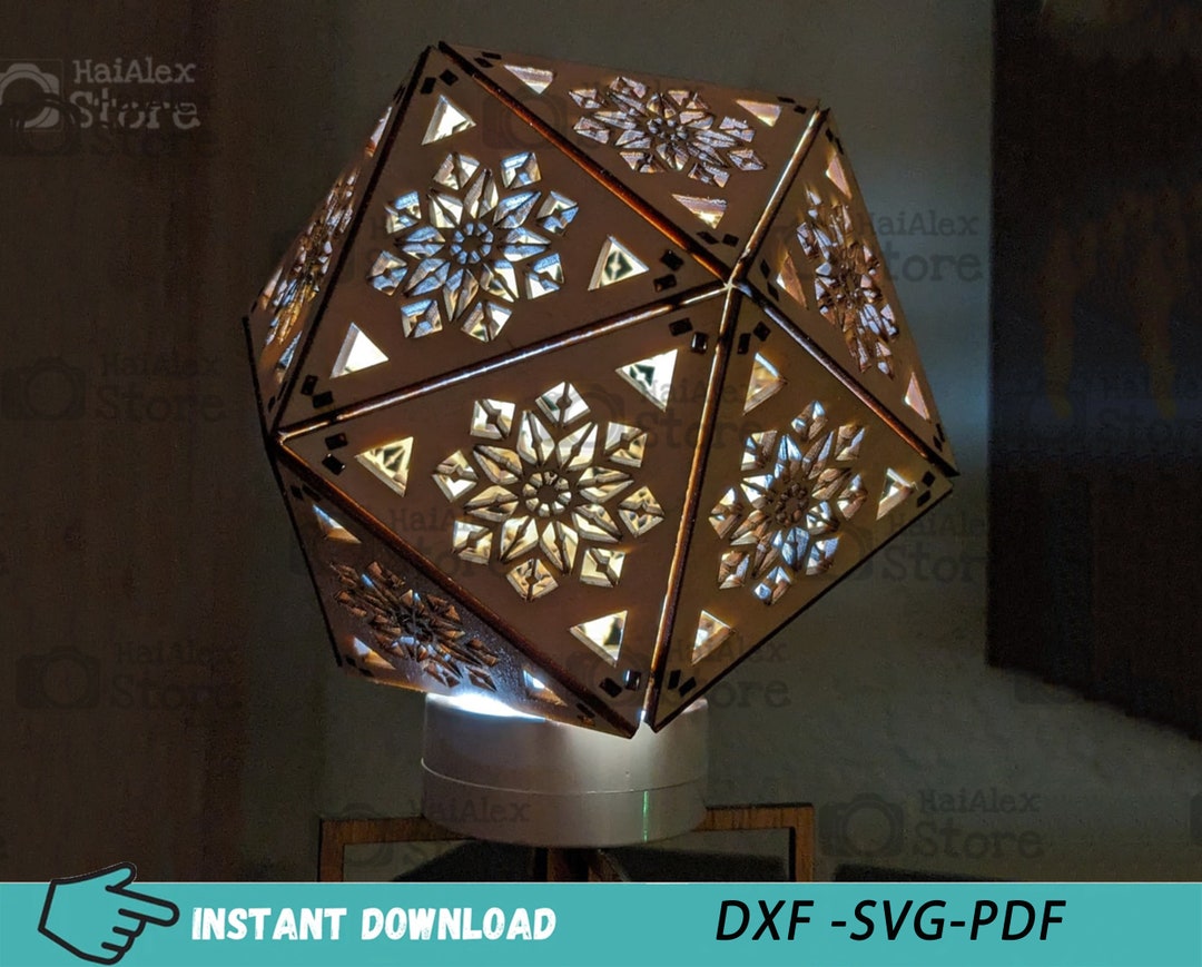 Icosahedron Geometry Light Decor Laser Cut Files, Wooden Night Light ...