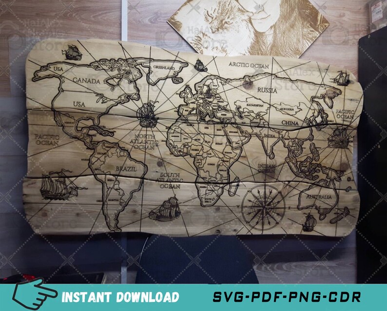 Laser Engraved World Map Svg Files World Map Template World - Etsy UK