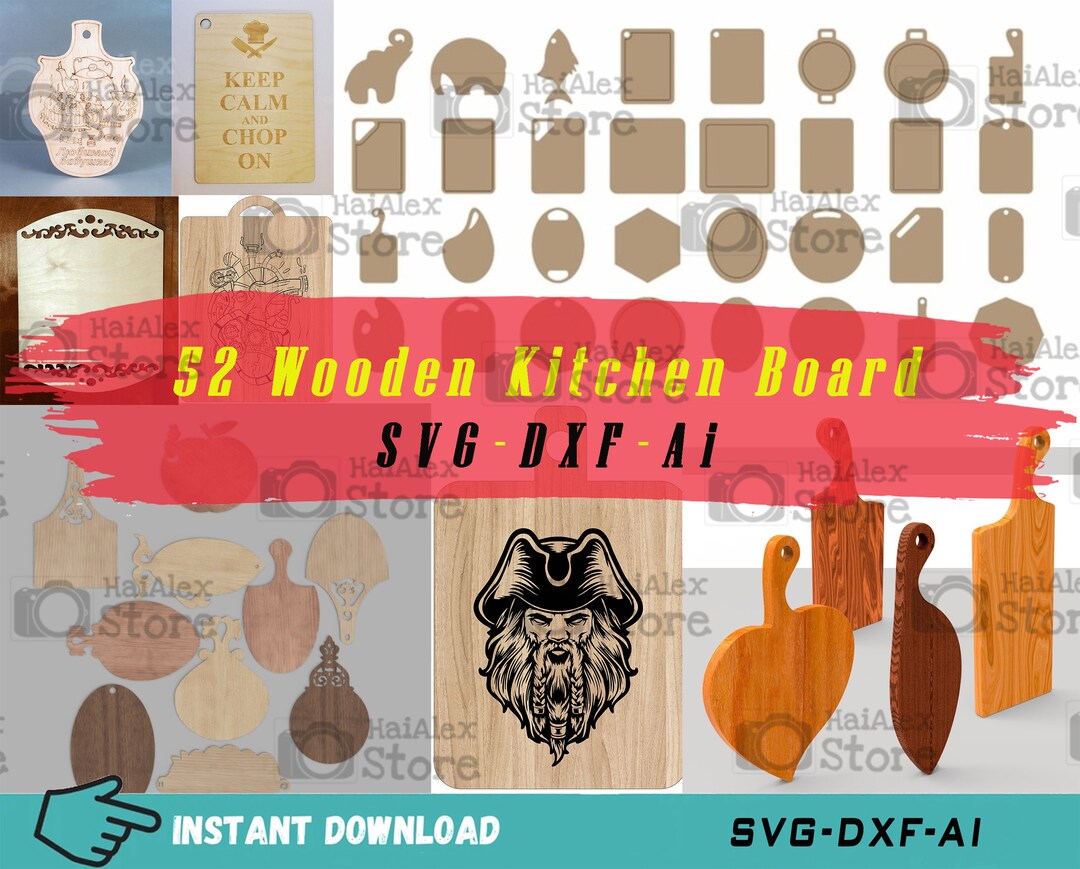 52 Wooden Kitchen Cutting Board Svg Files for Laser Cut, Kitchen Board ...