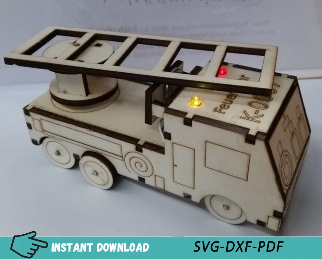Wooden Fire Truck Svg File for Laser Cut, Fire Truck Template, Kid Toy ...
