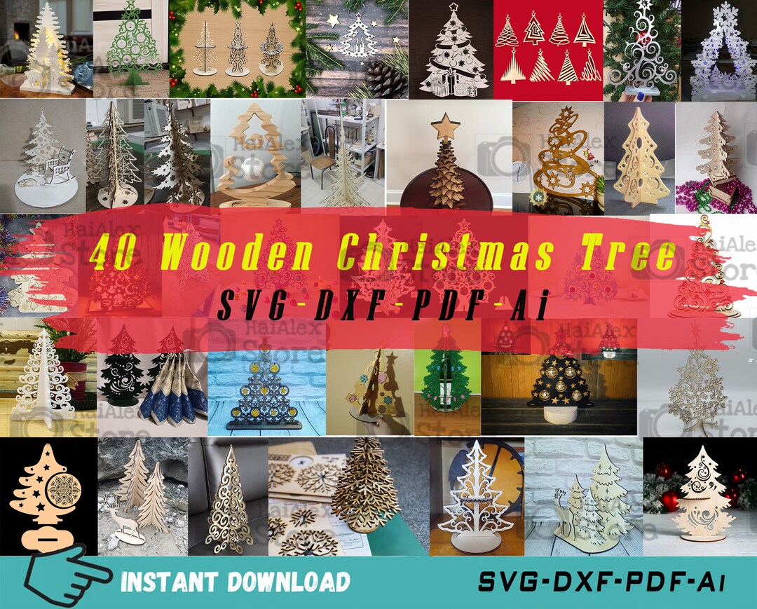40 Wooden Christmas Tree Svg File for Laser Cut, Christmas Decor Cut ...