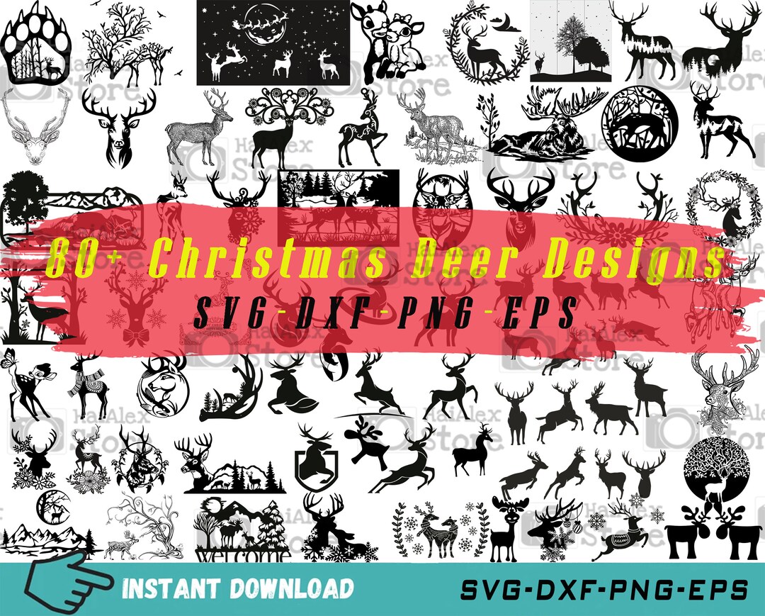 80 Christmas Deer Svg Bundle Files for Cricut Silhouette, Deer Head ...