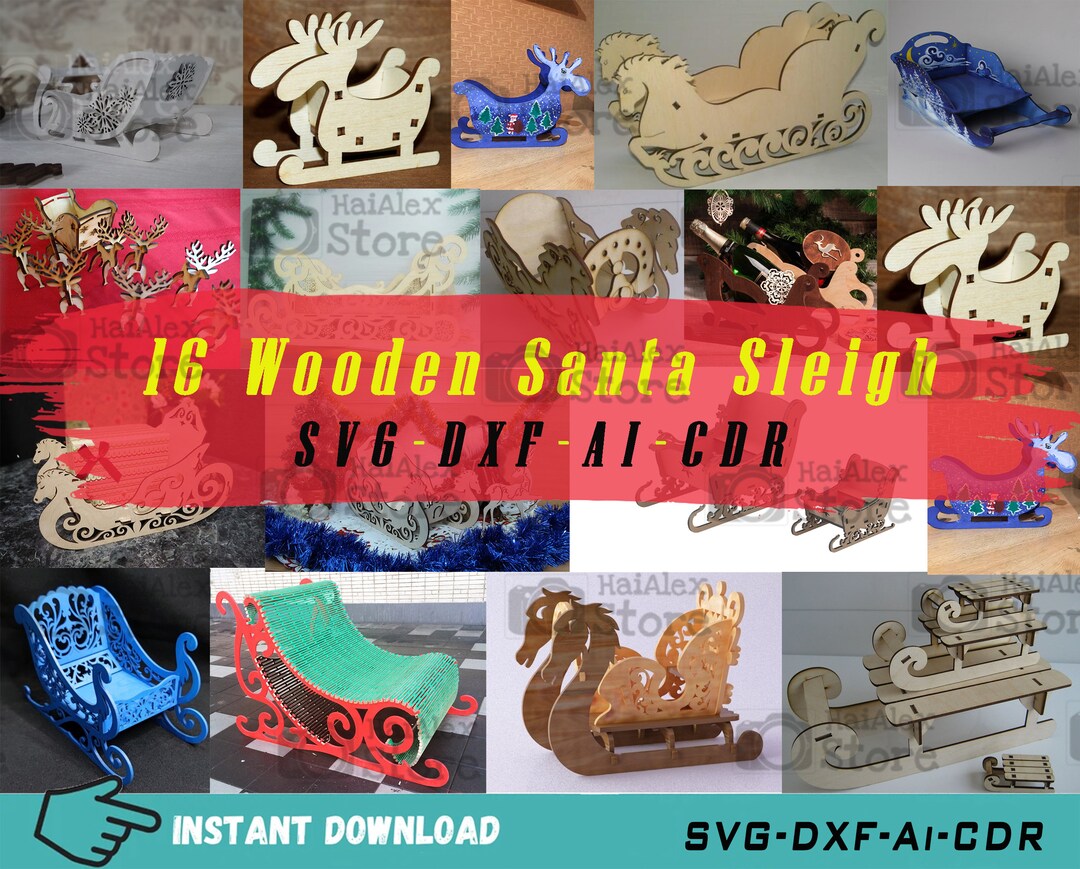 Buy 16 Wooden Santa Sleigh Svg Files for Laser, Santa Sleigh Template ...