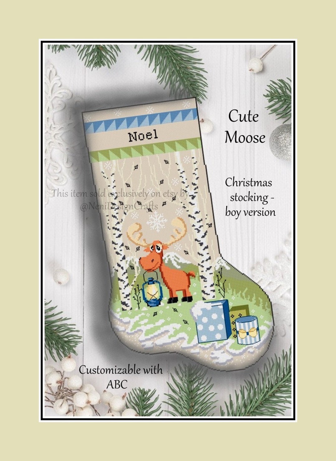 Moose Christmas Stocking Cross Stitch Pattern (digital Download) - Etsy