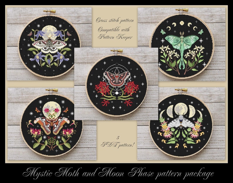 Mystic Moth and Moon Phase Cross Stitch Pattern Moon Cross - Etsy