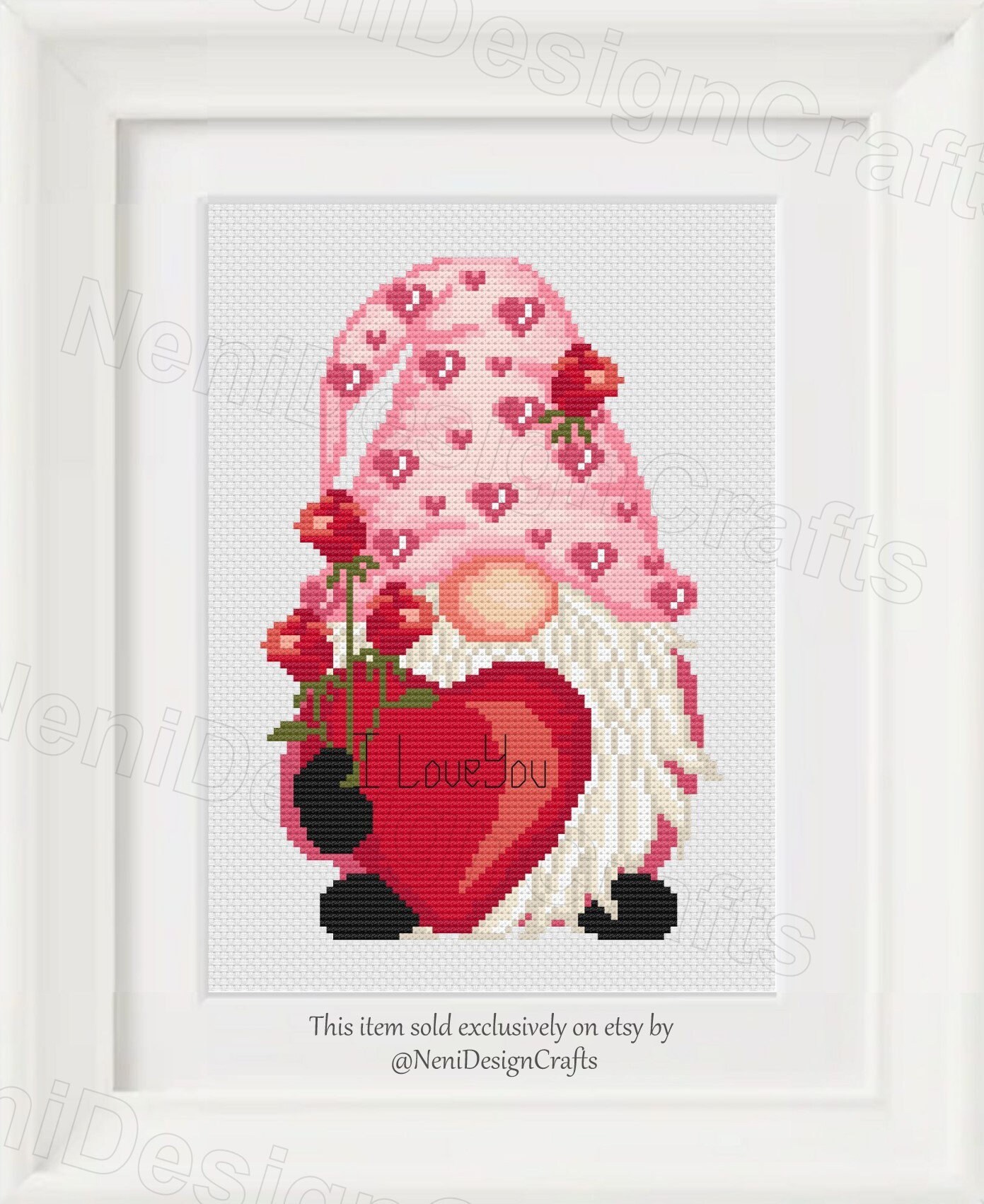 Valentine Gnome Cross Stitch, Love Heart, Gnome Lovers, Home Decor (PDF ...