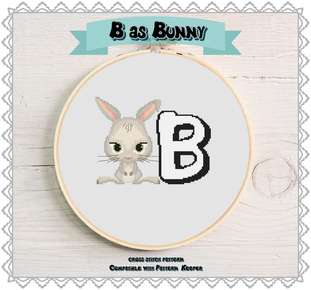 Bunny Letter B Cross Stitch Pattern, Animal Alphabet (PDF Pattern) - Etsy