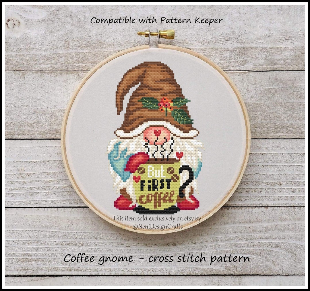 Coffee Gnome Cross Stitch Pattern Coffe Cross Stitch Gnomes Pattern Breakfast Pattern Kitchen ...