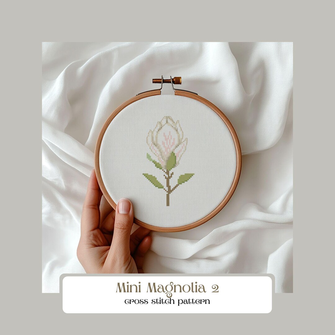 Mini Floral Cross Stitch: Magnolia Flower, Botanical Embroidery, Modern ...