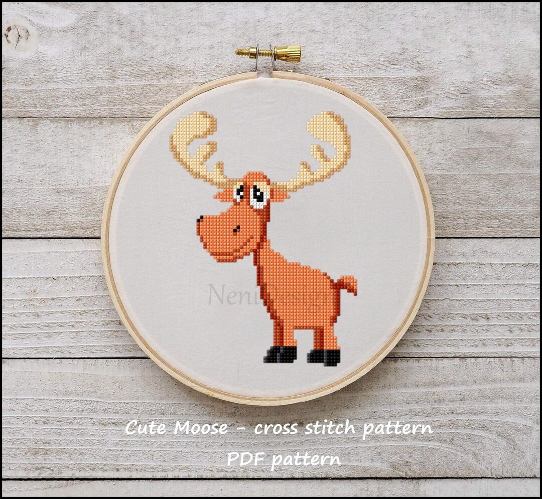 Moose Cross Stitch Pattern, Forest Animal Nursery Decor (PDF Pattern ...
