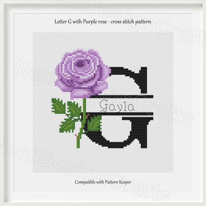 Letter G Cross Stitch Pattern, Purple Rose Initial (PDF Pattern) - Etsy