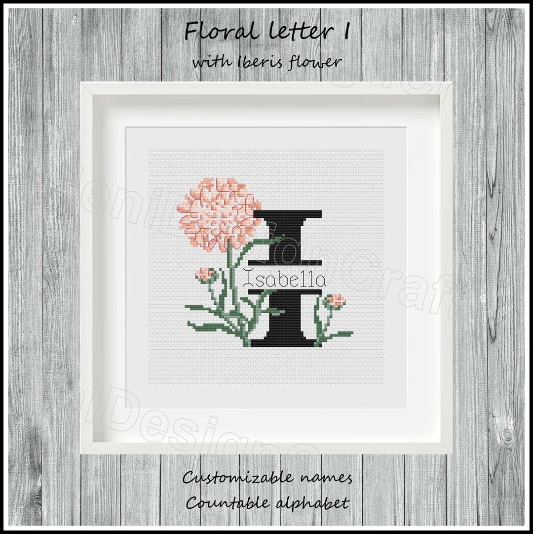 Floral Letter I Cross Stitch Pattern Customizable Names Countable ...