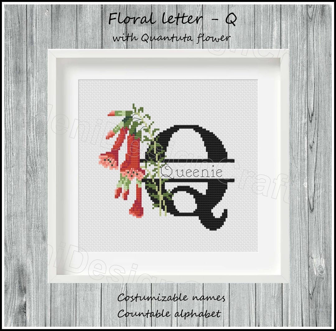 Floral Letter Q Cross Stitch Pattern Customizable Names Countable ...