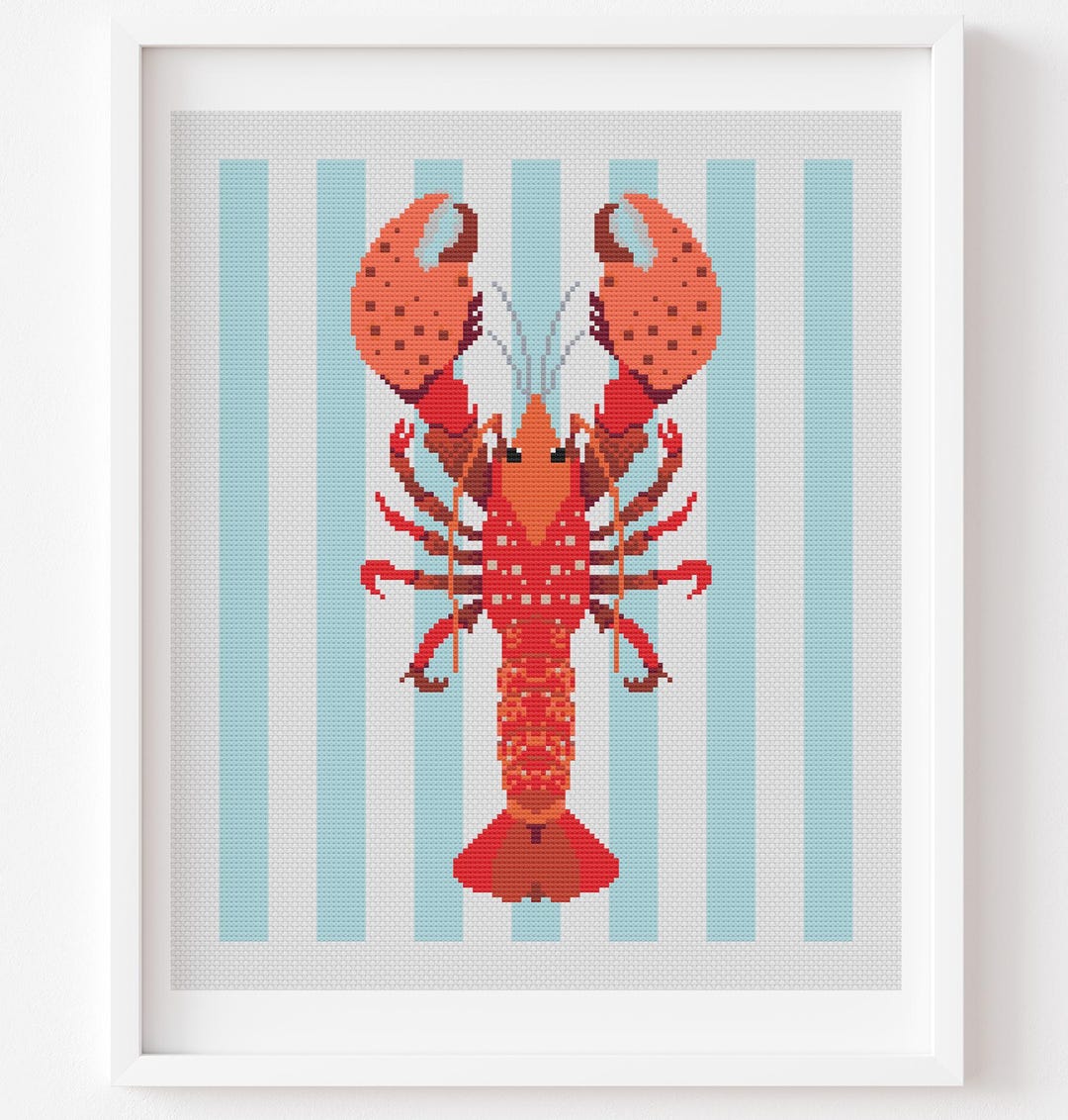 Lobster Cross Stitch Pattern, Striped Background (PDF Pattern) - Etsy