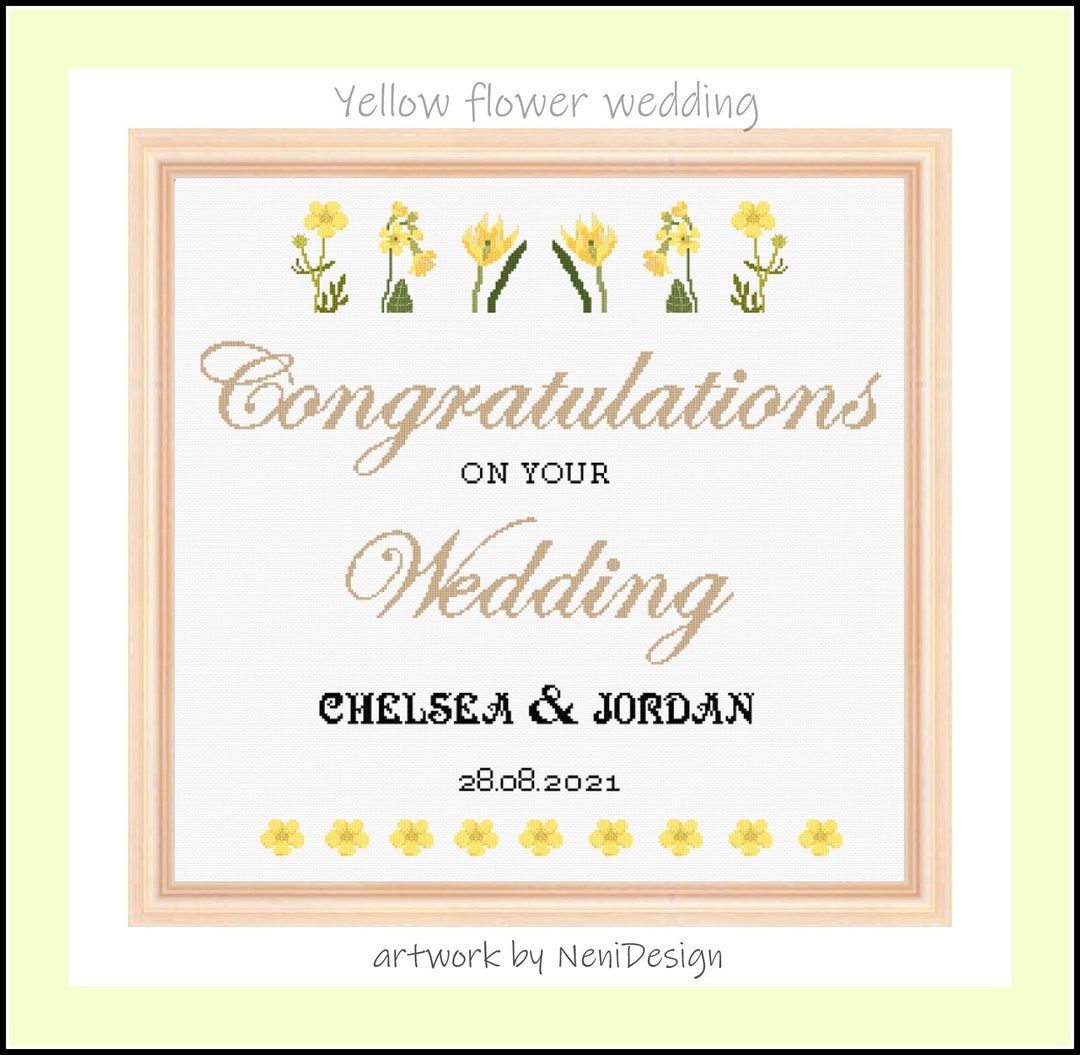 Yellow Flower Wedding Cross Stitch Pattern Anniversary Flowers Wedding ...