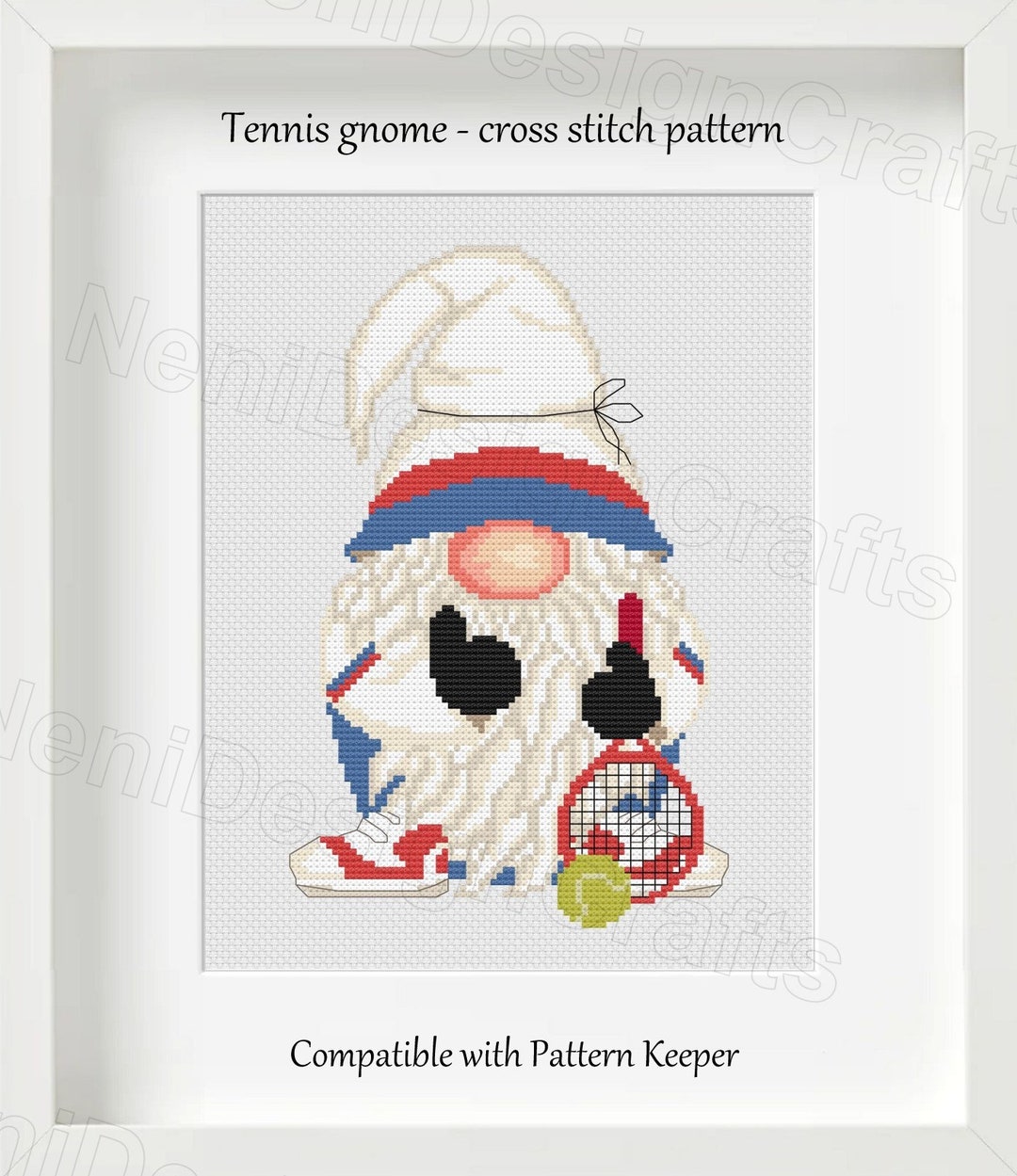 Tennis Fan Gnome Cross Stitch Pattern Sport Fan Gift Cute Gnome Pattern ...