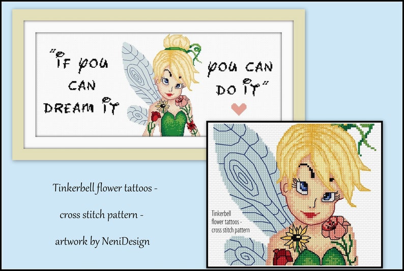 Tinkerbell Flower Tattoos Cross Stitch Pattern Tinkerbell - Etsy