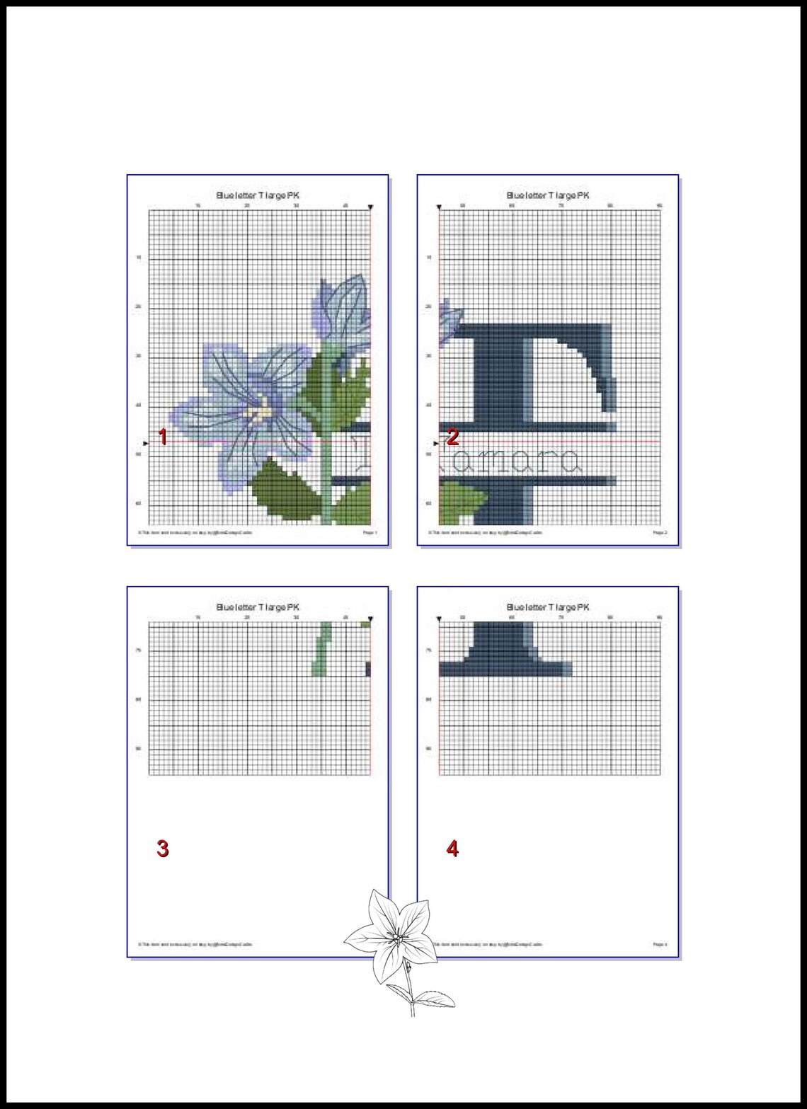 Blue Letter T Cross Stitch Pattern, Customizable Alphabet (PDF Pattern ...