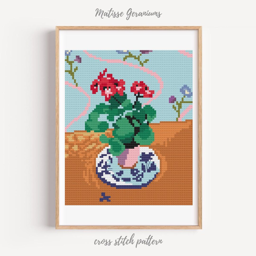 Matisse Mini Cross Stitch Pattern Geraniums Small Masterpiece Artwork Cross Stitch DIY Mini Art ...