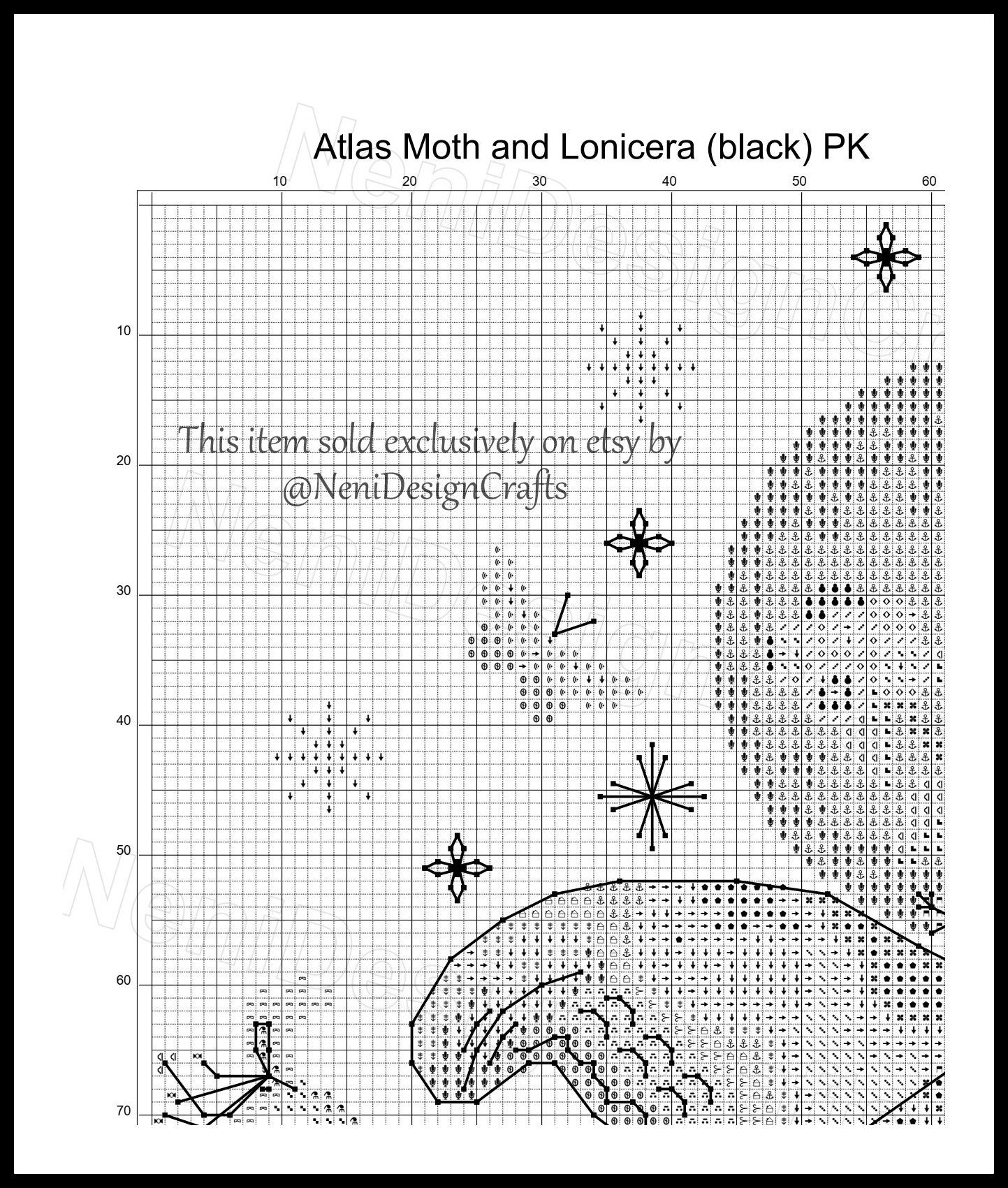 Atlas Moth and Lonicera 2 Cross Stitch Pattern Moth Cross Stitch Moon ...