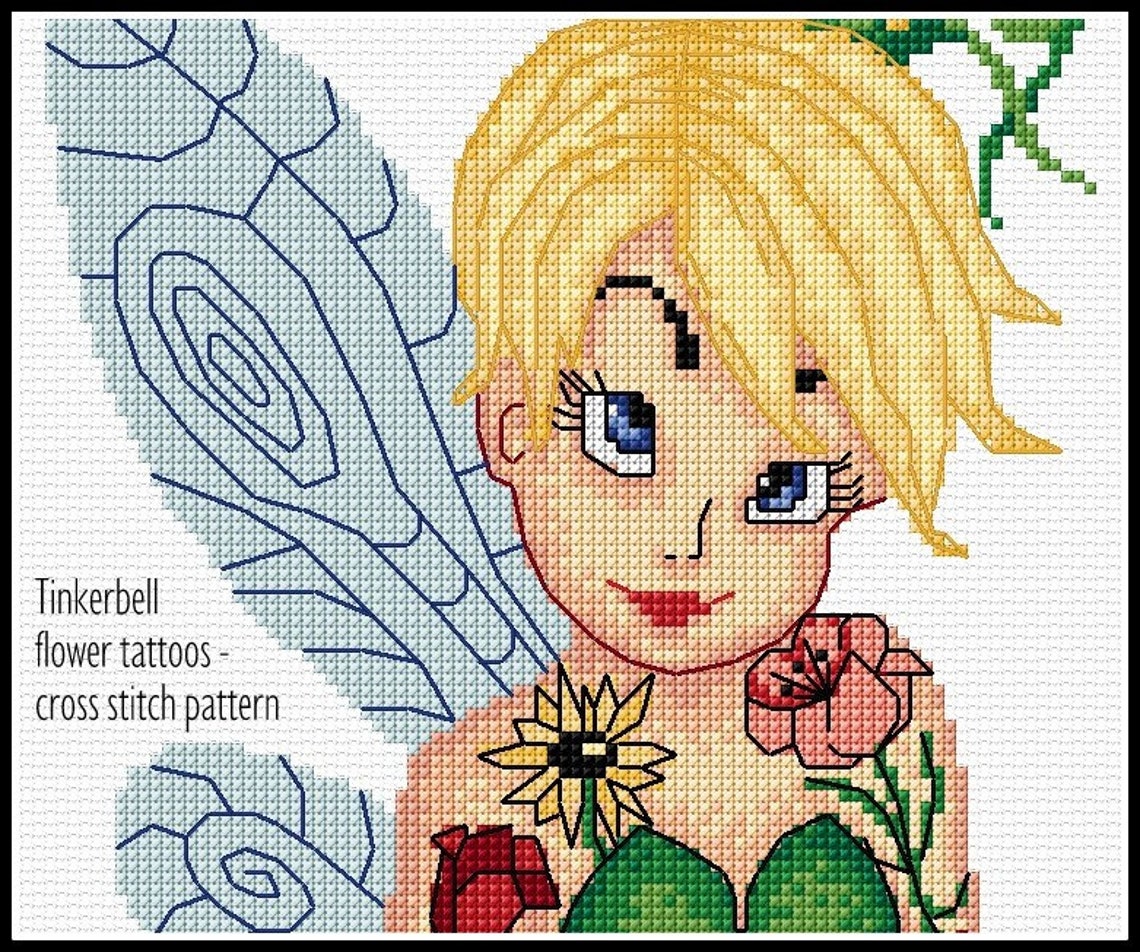 Tinkerbell Flower Tattoos Cross Stitch Pattern Tinkerbell - Etsy