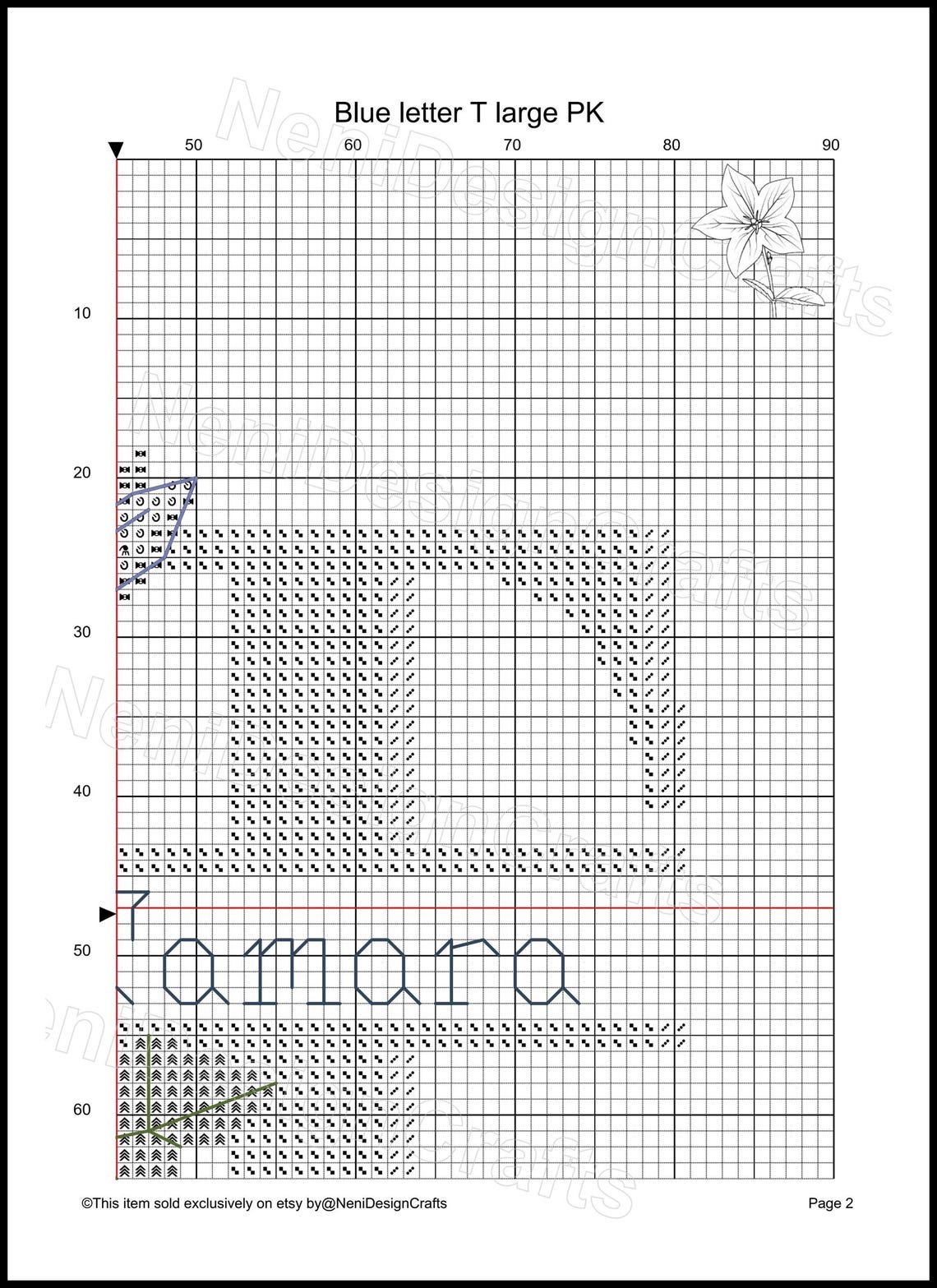 Blue Letter T Cross Stitch Pattern, Customizable Alphabet (PDF Pattern ...