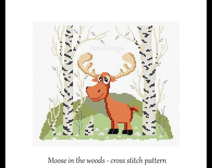 Cute Moose - Nursery Cross Stitch Pattern, PDF Pattern, Kids Embroidery ...