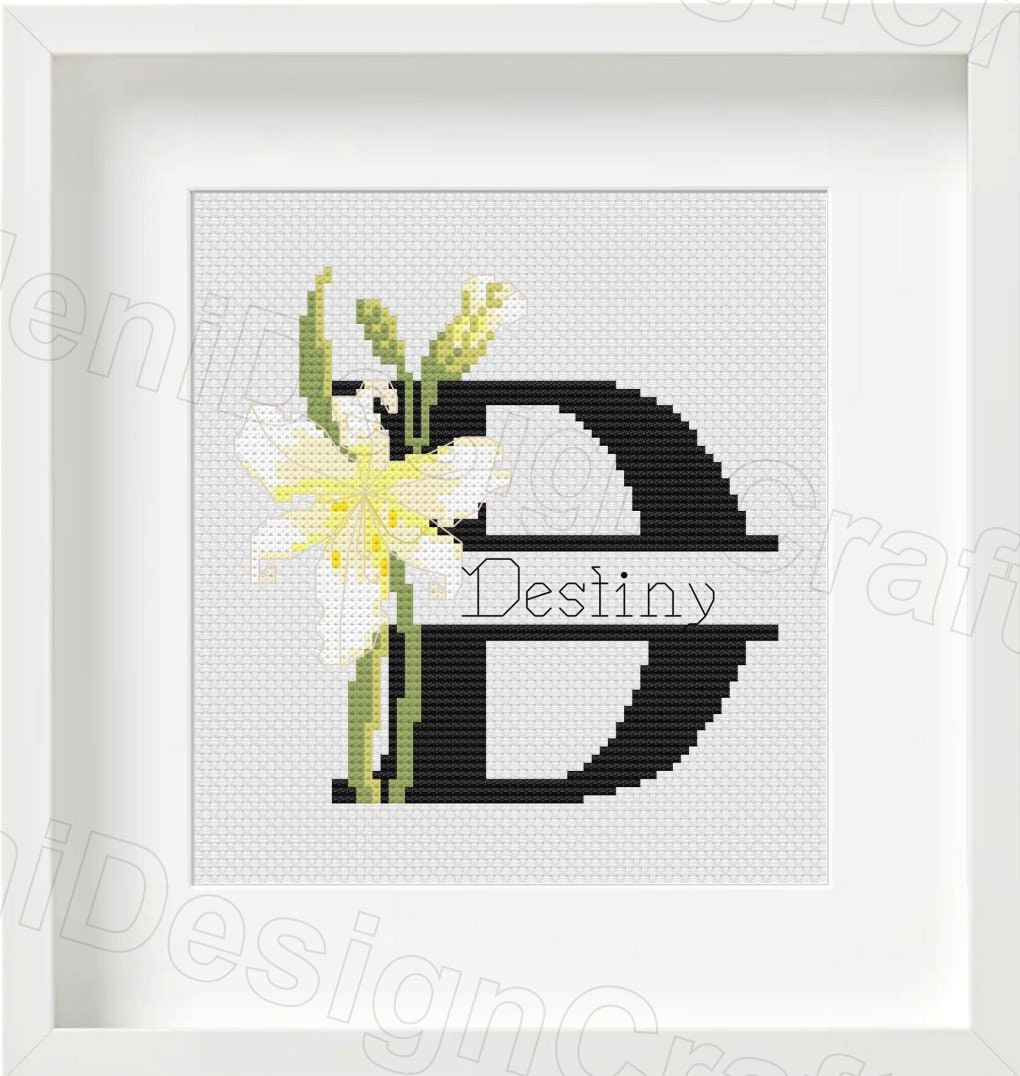 Floral Letter D Cross Stitch Pattern, Customizable Name Alphabet (PDF ...