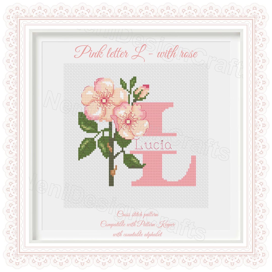 Pink Letter L Cross Stitch Pattern, Floral Alphabet (PDF Pattern) - Etsy
