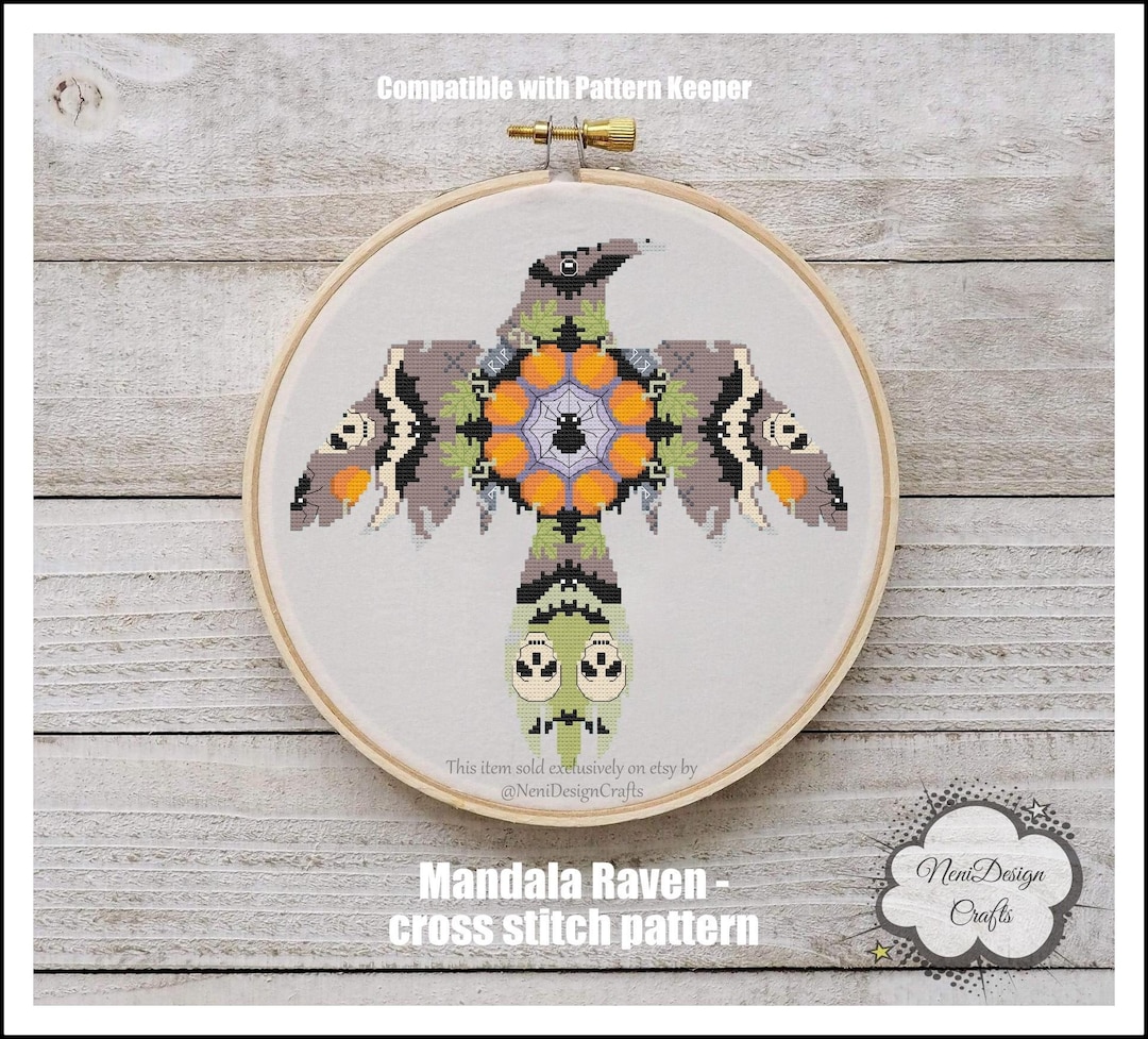 Mandala Raven Cross Stitch Pattern, Halloween Decor (PDF Pattern) - Etsy