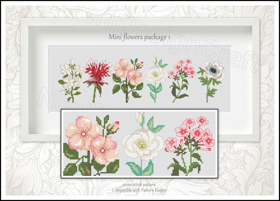 Mini Flower Cross Stitch Pattern: Rose, Jasmine, and More (PDF Pattern ...