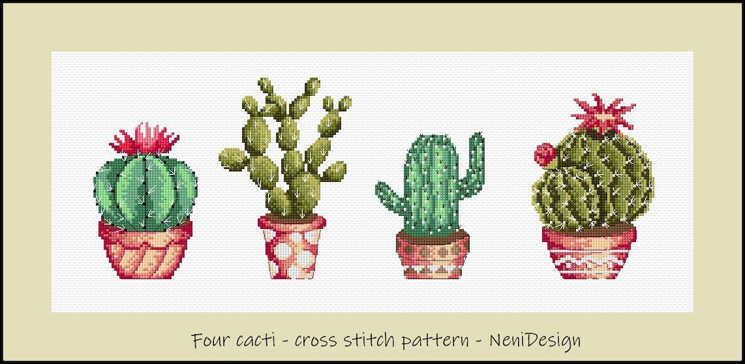 Four Cacti Cross Stitch Pattern, Modern Plant Design (PDF Pattern) - Etsy