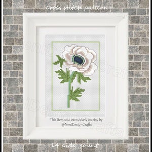 Mini Floral Cross Stitch Pattern Anemone Home Decor Botanical ...