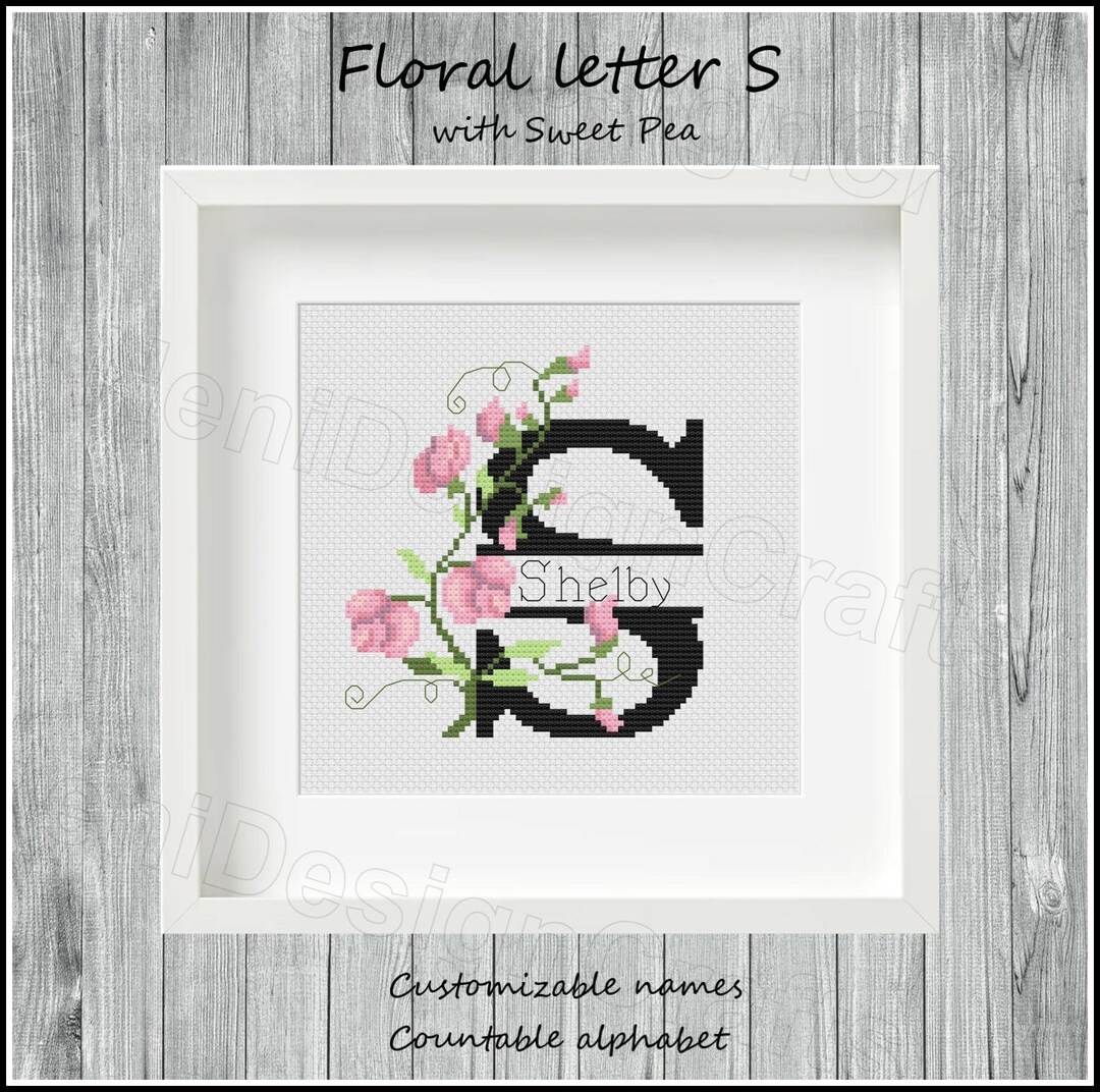 Floral Letter S Cross Stitch Pattern Customizable Names Countable ...